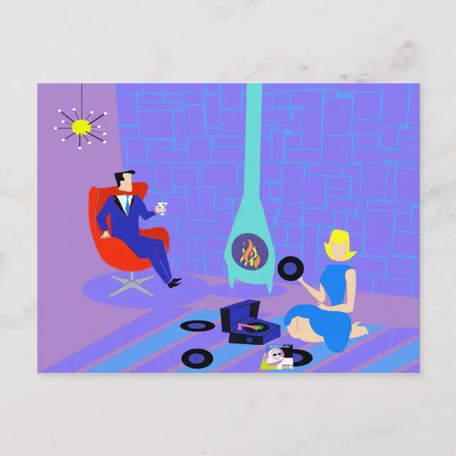 Retro Evening at Home Postcard | Zazzle