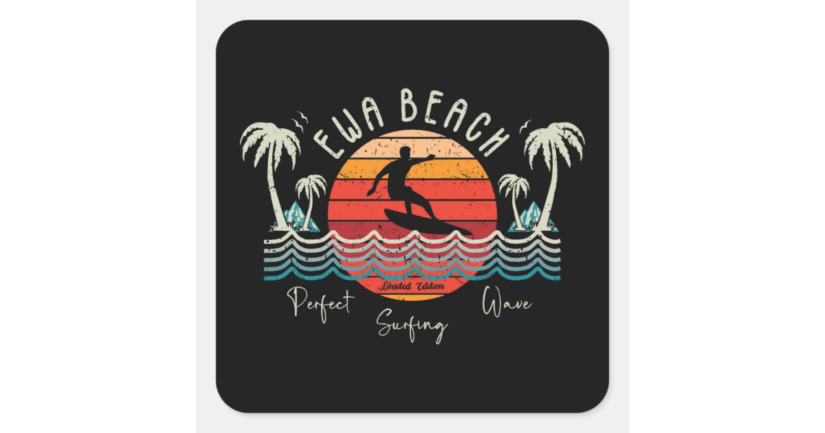 Retro Ewa Beach Square Sticker | Zazzle