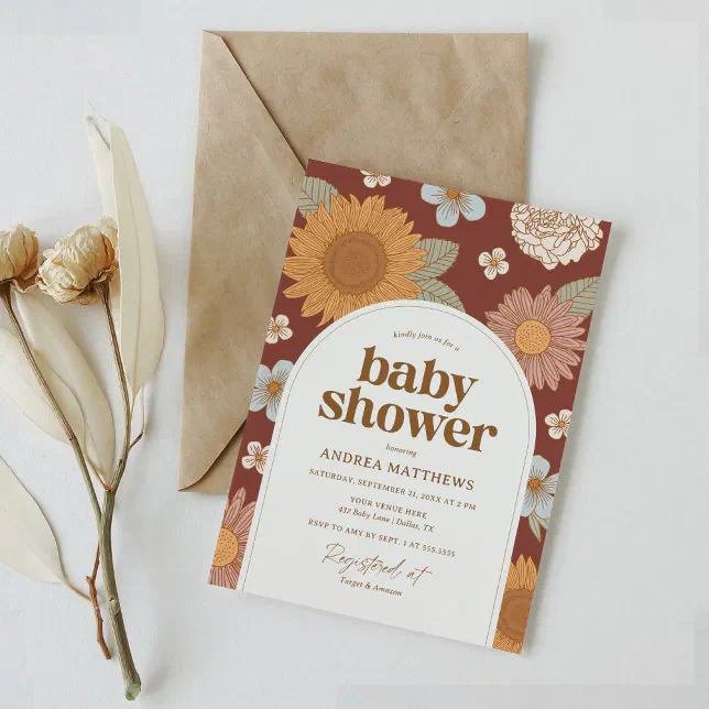 Retro Fall Floral Baby Shower Invitation | Zazzle