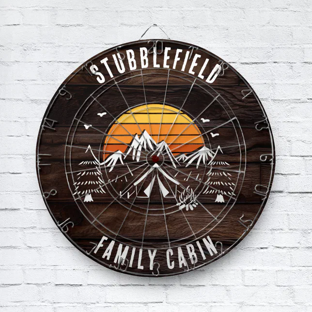 Retro Family Cabin Name Wood Look Custom Dart Board | Zazzle