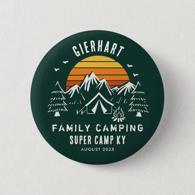 Retro Family Camping Vacation Custom Button | Zazzle