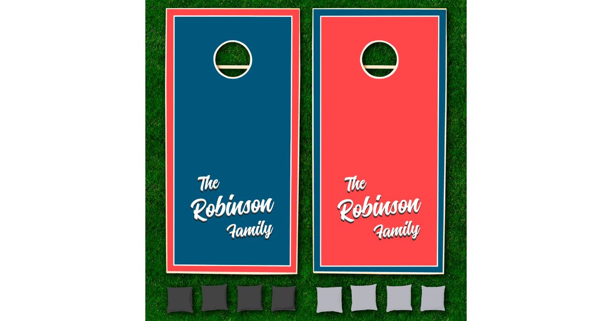Retro Family Name Cornhole Set - Red and Blue | Zazzle