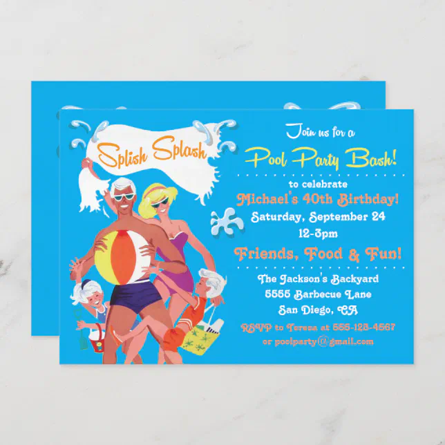 Retro Family Pool Party Invitation | Zazzle