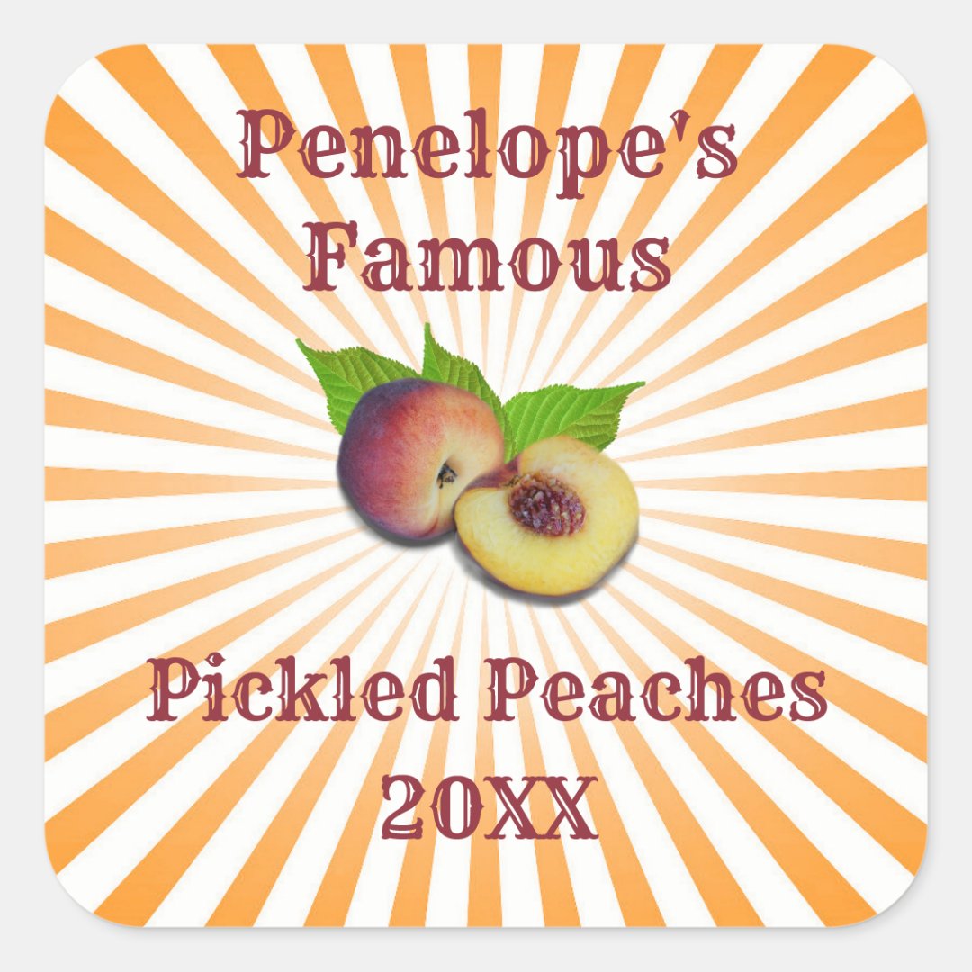 Retro Famous Pickled Peaches Canning Sticker Label | Zazzle