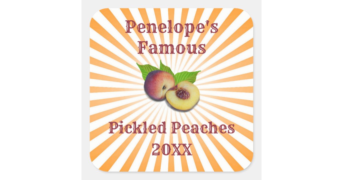 Retro Famous Pickled Peaches Canning Sticker Label | Zazzle