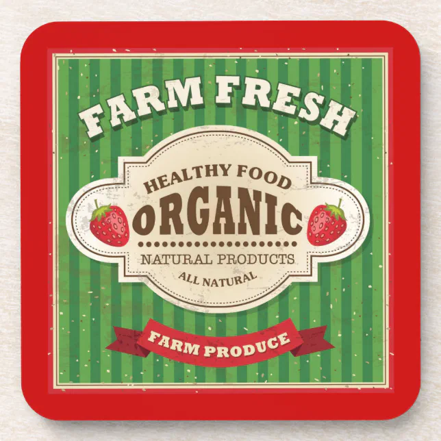 Retro Farm Fresh Poster Design Beverage Coaster | Zazzle