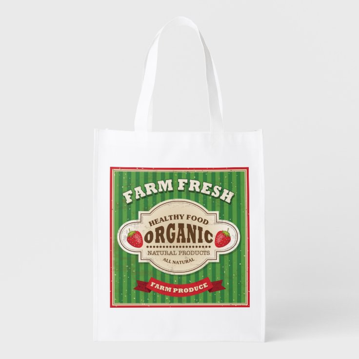 Retro Farm Fresh Poster Design Reusable Grocery Bag | Zazzle