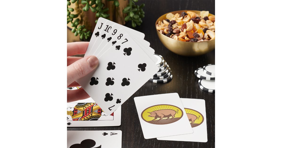 Retro Farm Pig with Sunburst Poker Cards | Zazzle