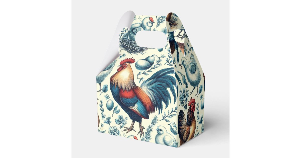 Retro Farm Rooster Pattern Favor Boxes | Zazzle