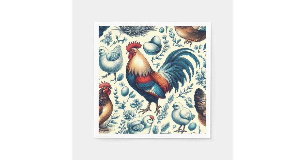Retro Farm Rooster Pattern Napkins | Zazzle
