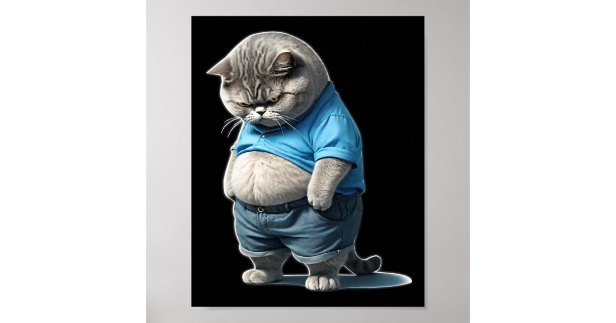 Retro Fat Kitten Tee Funny Cat Rolling Fatties Poster | Zazzle