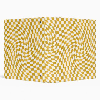 Retro Faux Gold Foil Checks Warped Checkerboard 3 Ring Binder | Zazzle