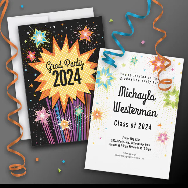 Retro Fireworks Graduation Party Invitation | Zazzle