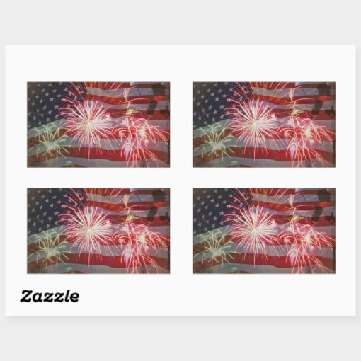Retro Flag and Fireworks Rectangular Sticker | Zazzle