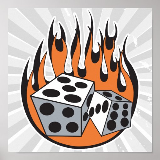 retro flaming dice design poster | Zazzle