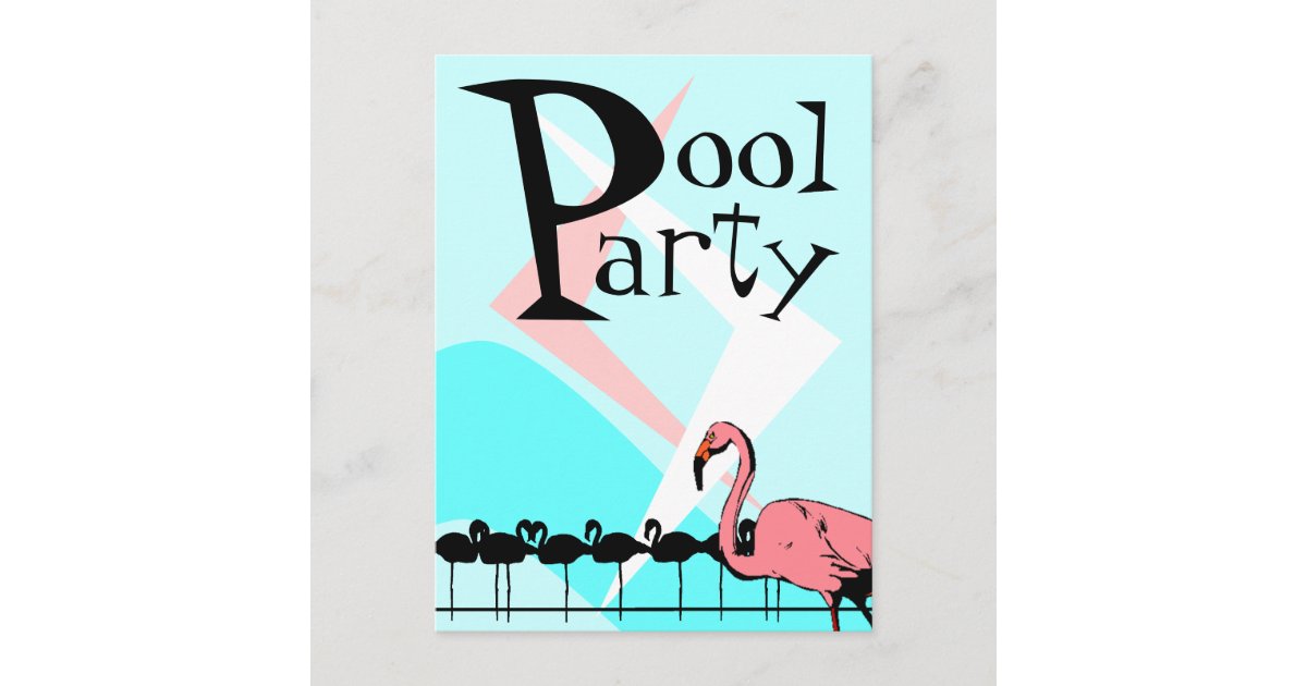 Retro Flamingo Pool Party Invitation Postcards PCs | Zazzle