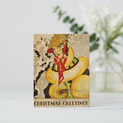 Retro Flapper Christmas Greetings Holiday Postcard | Zazzle