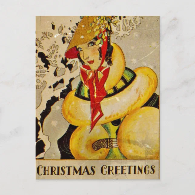 Retro Flapper Christmas Greetings Holiday Postcard | Zazzle