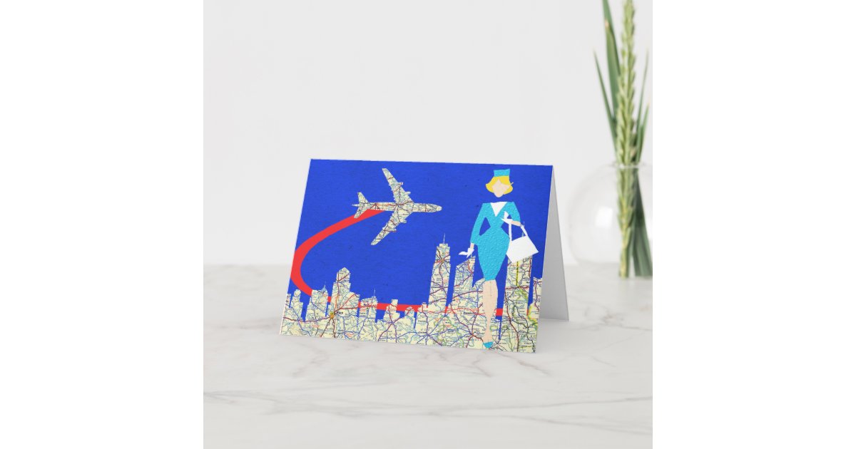 Retro Flight Attendant Greeting Card | Zazzle