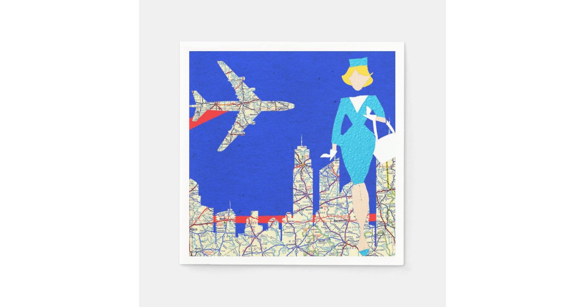 Retro Flight Attendant Paper Napkins | Zazzle