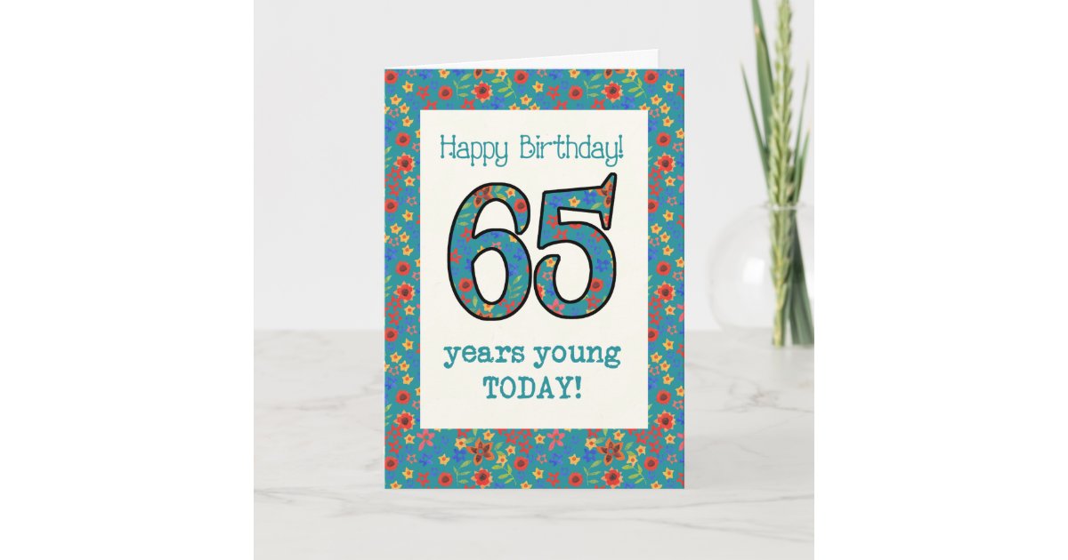 Retro Floral Birthday Card 65 Years Young | Zazzle