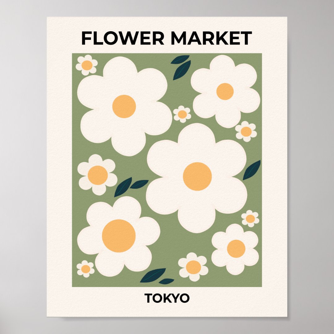 Retro Floral Flower Market Tokyo Abstract Flowers Poster | Zazzle