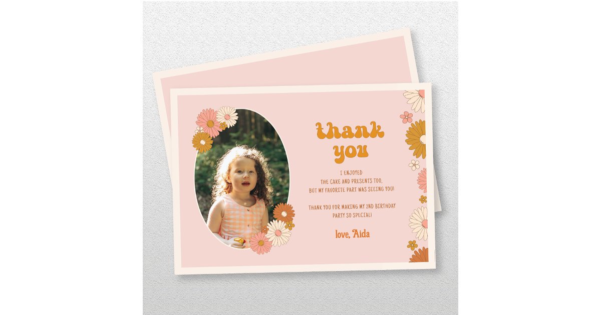 Retro Floral Groovy 2nd Birthday Thank You Card | Zazzle