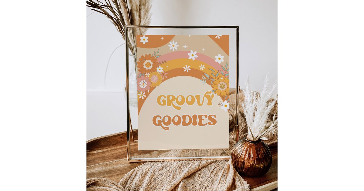 Retro floral groovy goodies birthday party poster | Zazzle