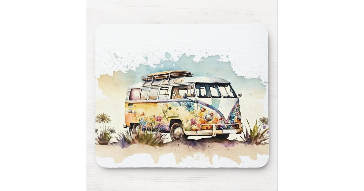 Retro Floral Hippie Bus Mouse Pad | Zazzle