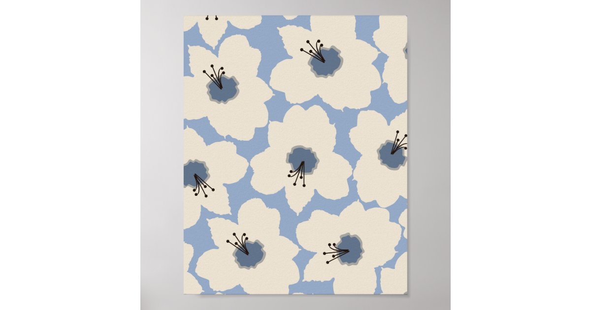 Retro Floral Light Blue Poster | Zazzle