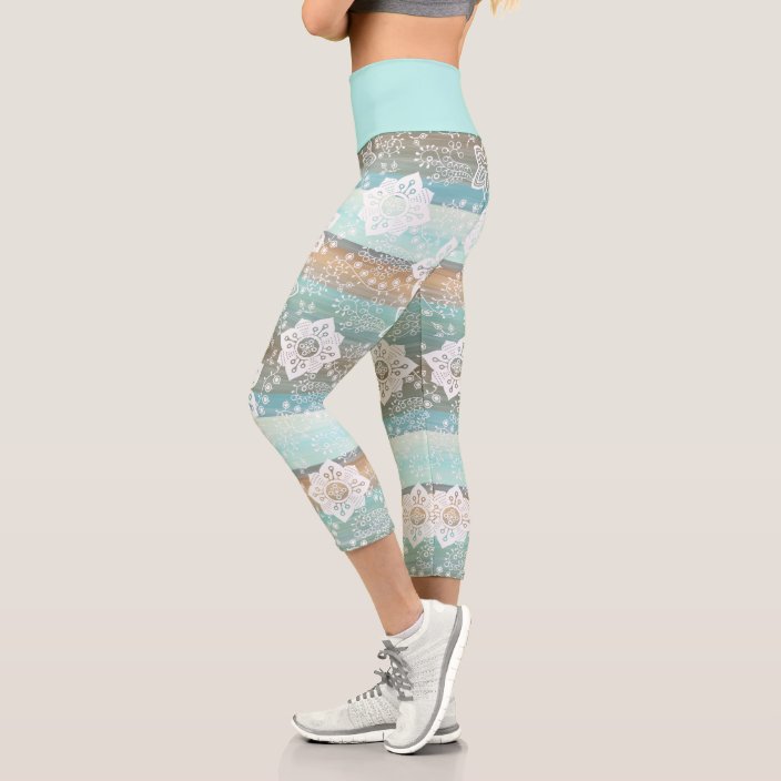 Retro Floral On Funky Chic Cool Stripes Pattern Capri Leggings | Zazzle.com