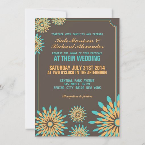 Retro Floral Pattern Wedding Invitation | Zazzle