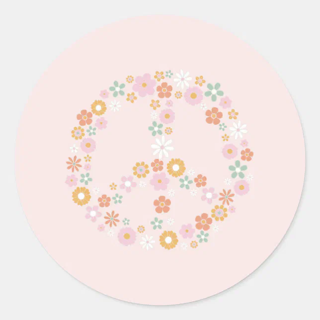 Retro Floral Peace Sign Classic Round Sticker | Zazzle