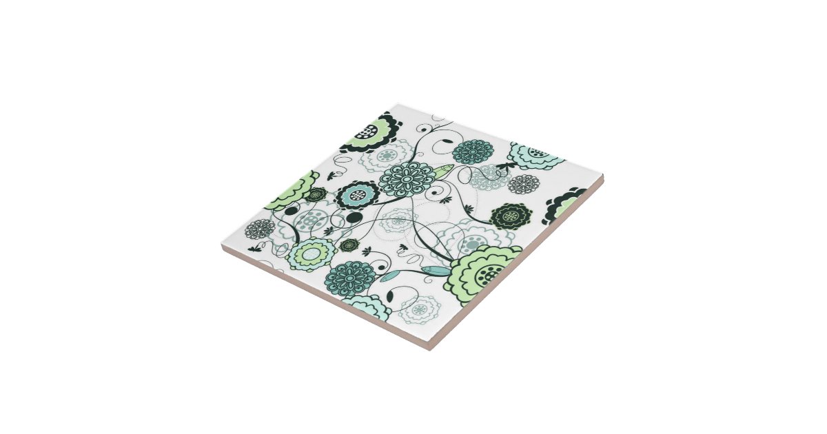 Retro Floral Print Tile | Zazzle