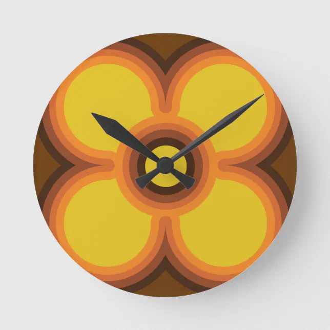 retro flower design round clock | Zazzle