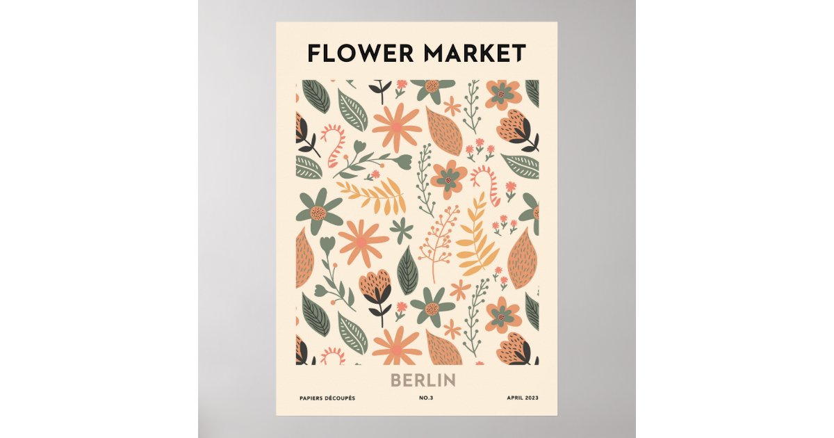 Retro Flower Market Berlin Colorful Floral Poster | Zazzle