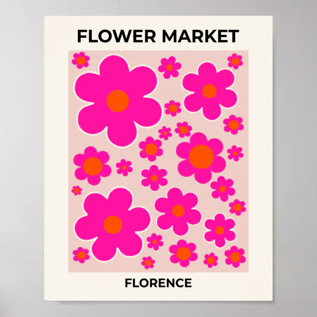 Retro Flower Market Florence Abstract Pink Floral Poster | Zazzle