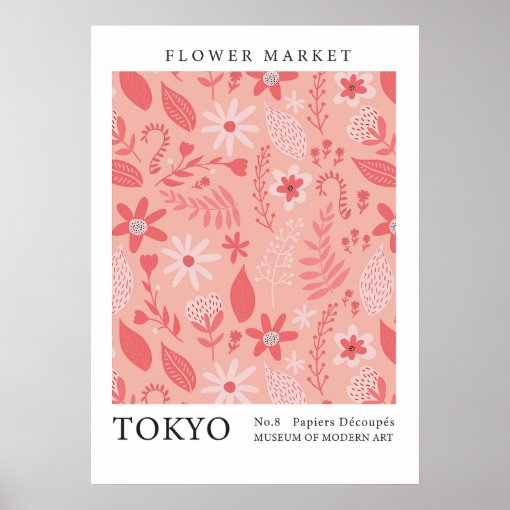 Retro Flower Market Tokyo Pink Abstract Flowers Poster | Zazzle