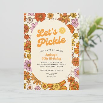 Retro Flower Power Pattern Pickleball Party Invitation | Zazzle