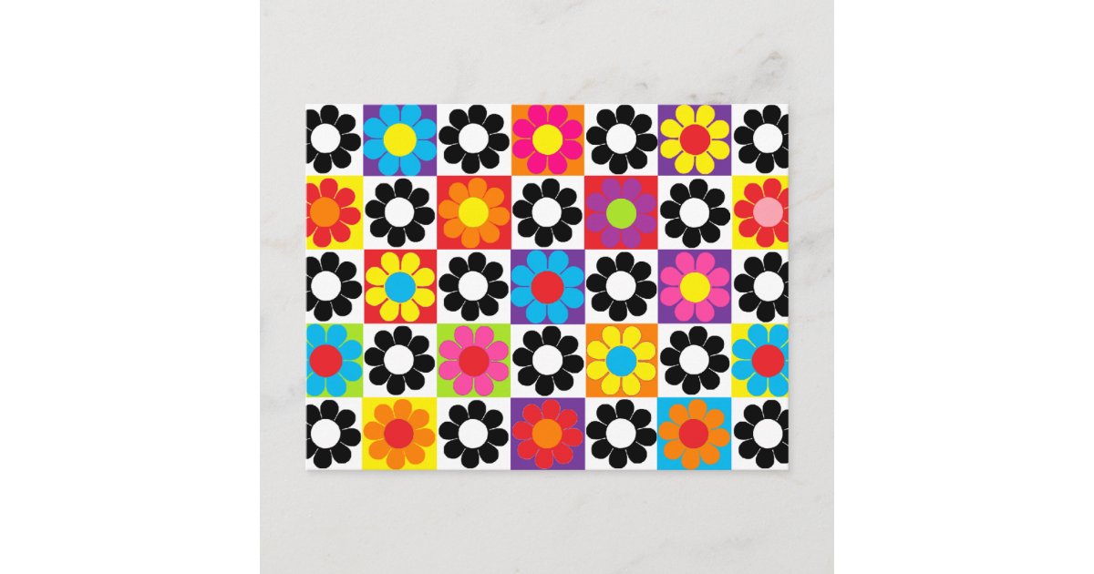 Retro Flower Power Squares Postcard | Zazzle