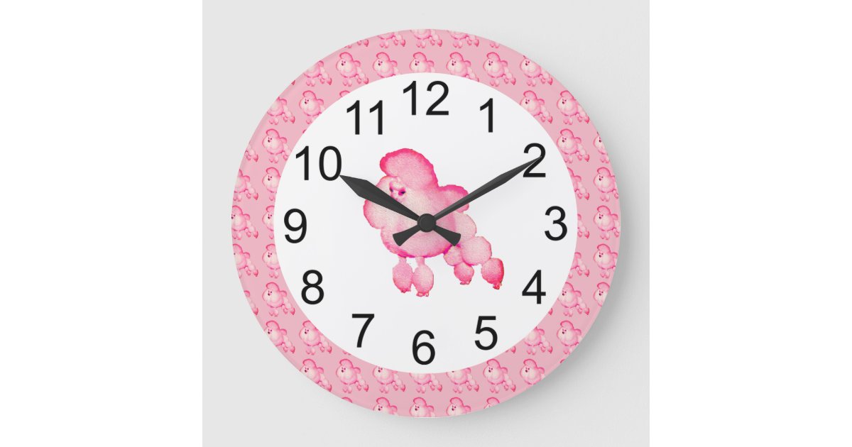 Retro Fluffy Pink Poodle Wall Clock | Zazzle