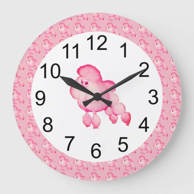 Retro Fluffy Pink Poodle Wall Clock | Zazzle