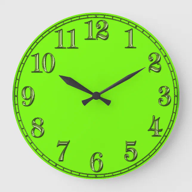 Retro Fluoro Lime-Green Time Piece Large Clock | Zazzle