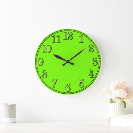 Retro Fluoro Lime-Green Time Piece Large Clock | Zazzle