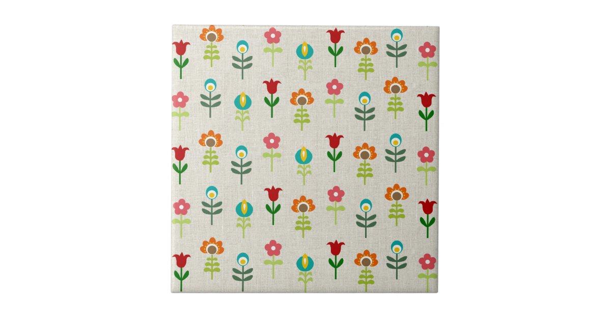 Retro folk flower pattern tile | Zazzle