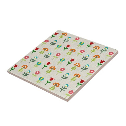 Retro folk flower pattern tile | Zazzle
