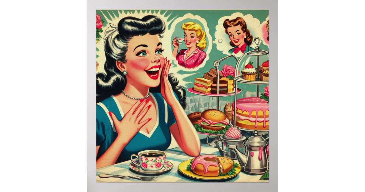 Retro Food Cute Girl Illustration Poster | Zazzle
