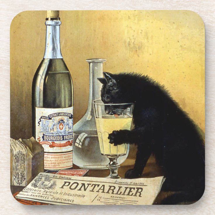 Retro french poster "absinthe bourgeois" beverage coaster | Zazzle