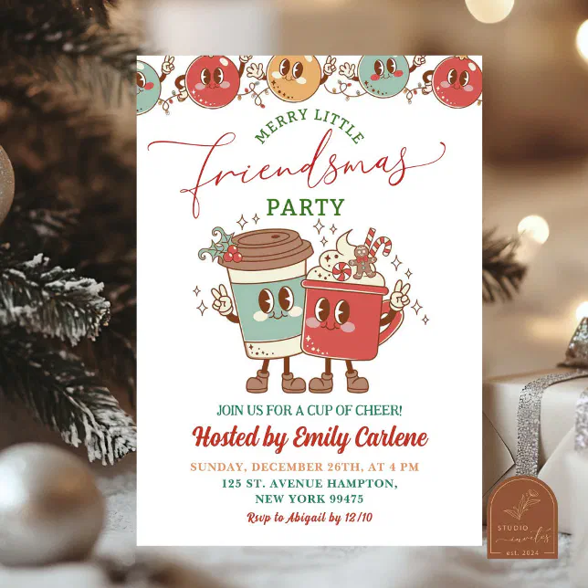 Retro Friendsmas Cheer Holiday Party Invitation | Zazzle