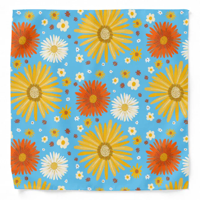 Retro Fun Daisies Flowers Orange Yellow Blue Bandana | Zazzle